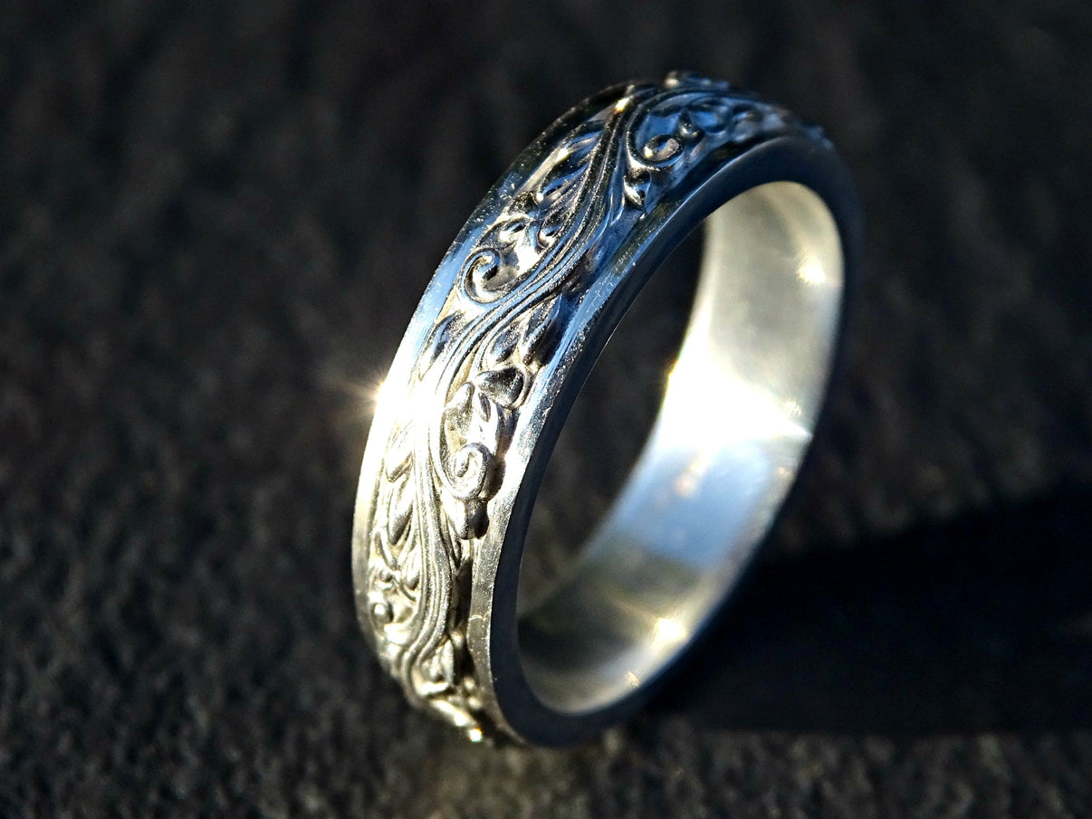 Eternity Ring - Floral Sculpted Sterling Silver Wedding & Gift Ring ...